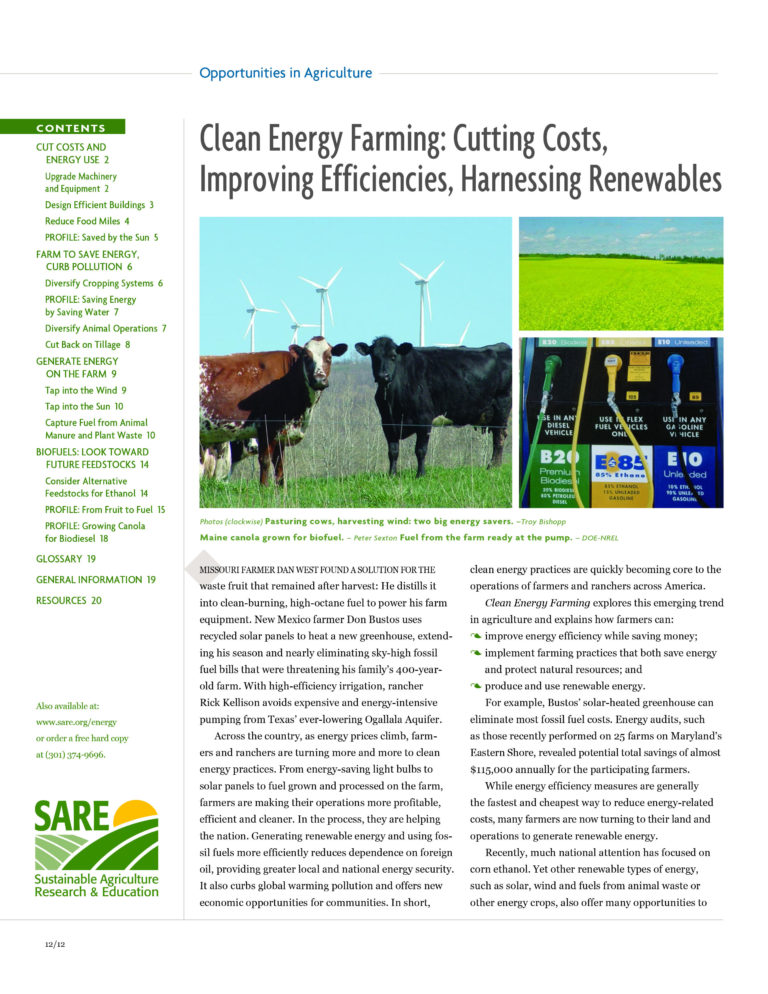 Sustainable Production and Use of On-Farm Energy - SARE